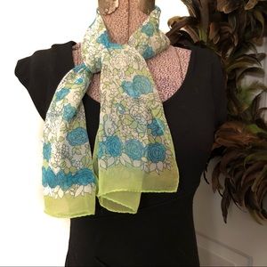 Accessories | Vintage Sheer Floral Vine Scarf Green Blue | Poshmark